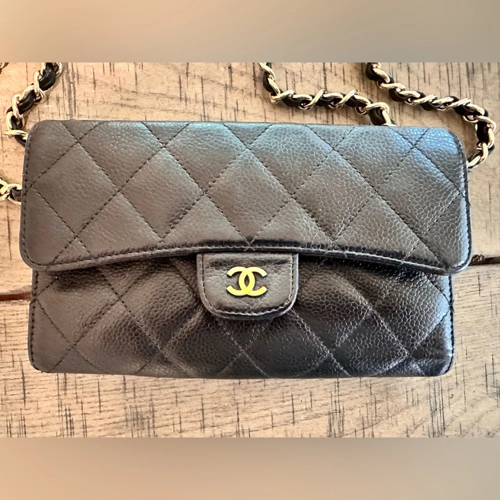CHANEL | Bags | Chanel Classic Wallet On Chain Woc Black Caviar Leather ...